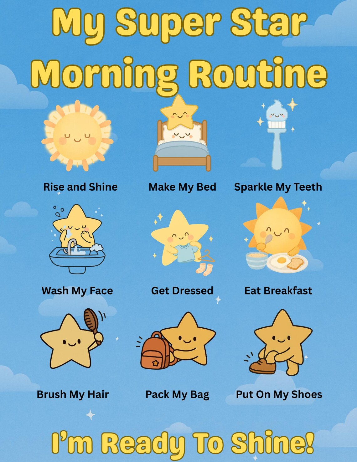 Morning Routine Chart for Kids – Printable Visual Schedule + Reward ...