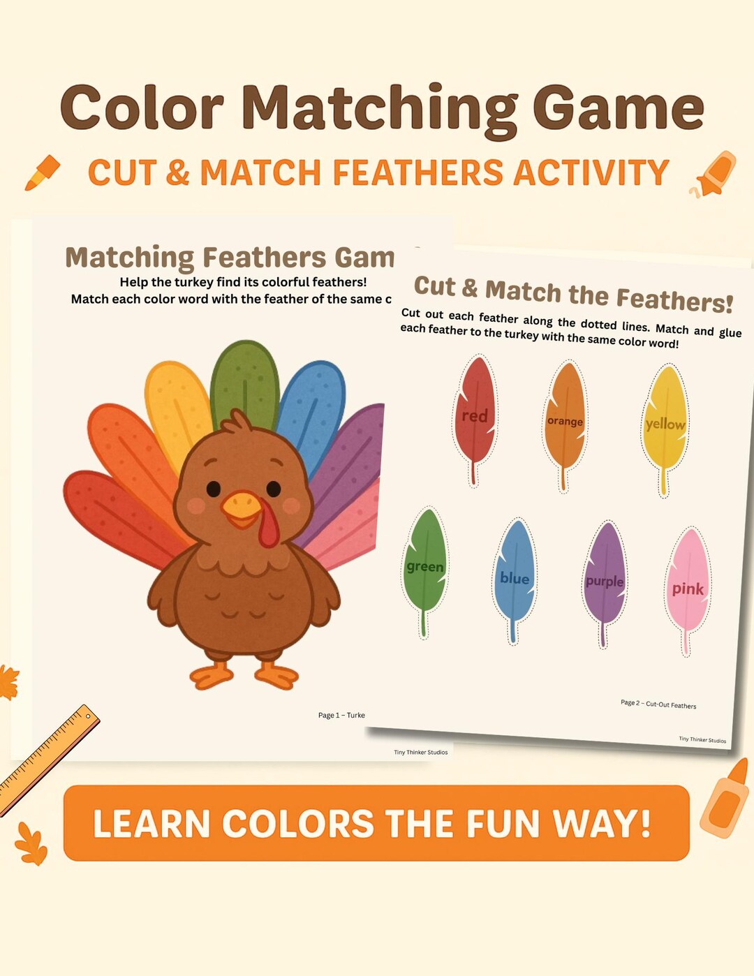 Thanksgiving Turkey Color Matching Game – Preschool Printable Activity ...