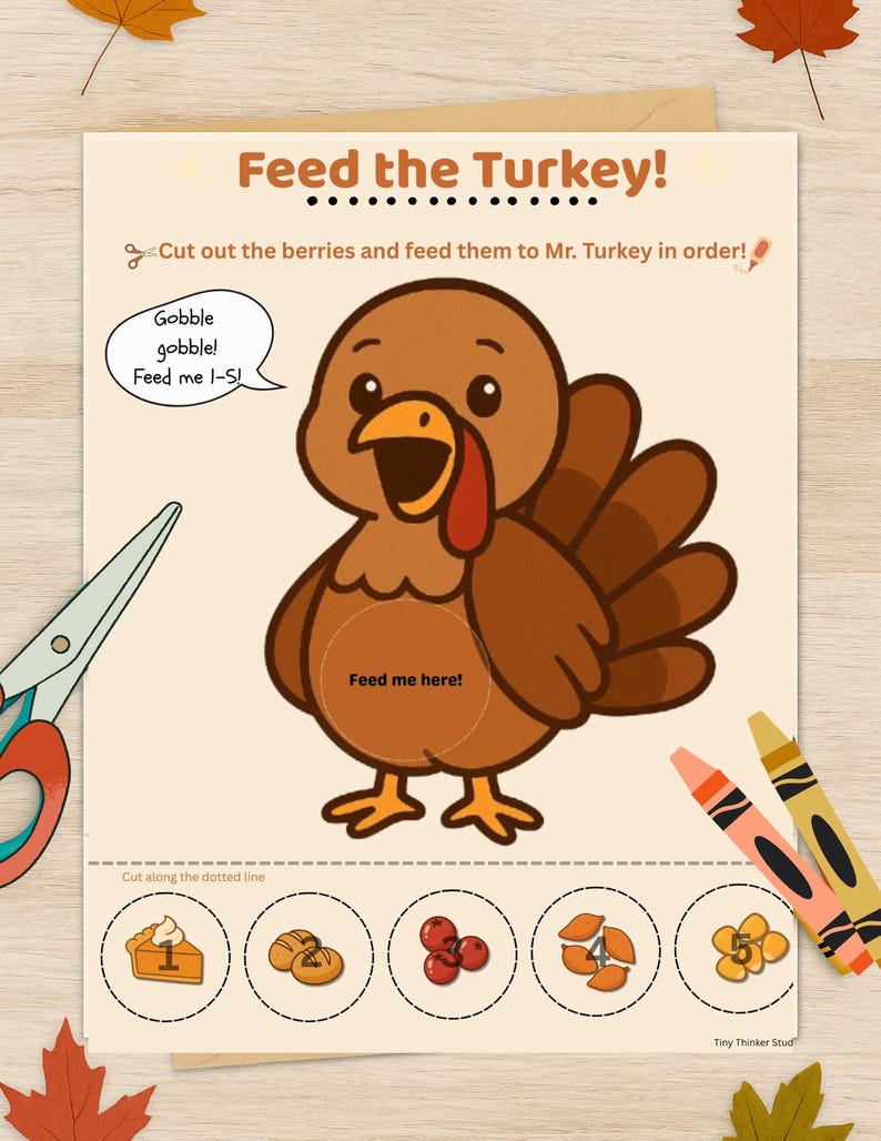 Feed the Turkey Printable Worksheet | Thanksgiving Counting Activity 1 ...