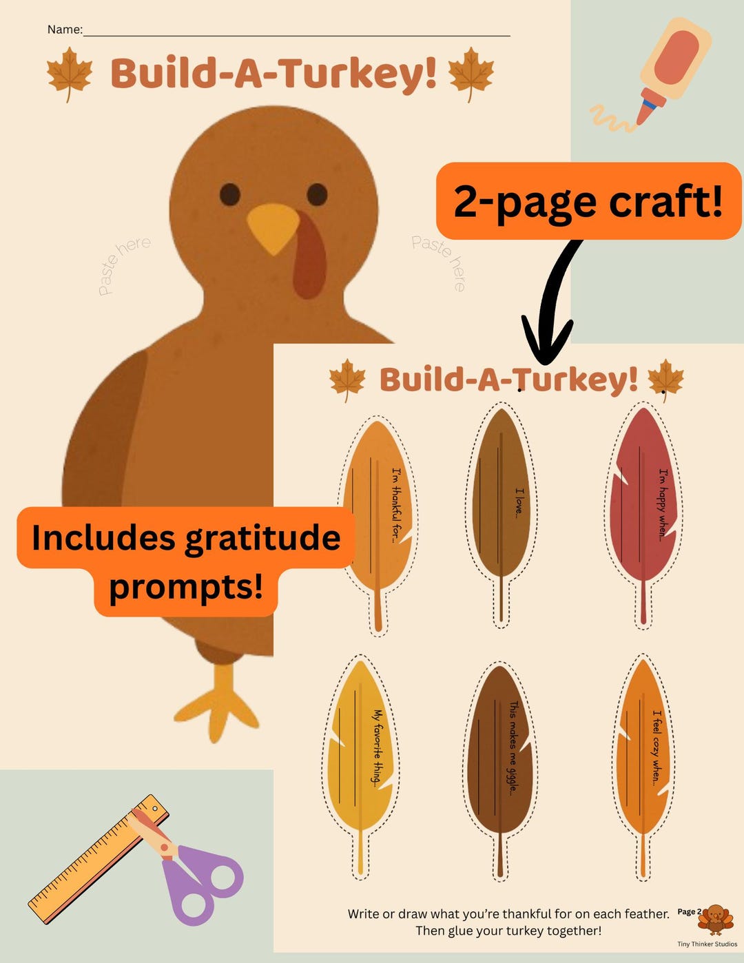 Thanksgiving Turkey Craft – Gratitude Feathers Activity - Etsy