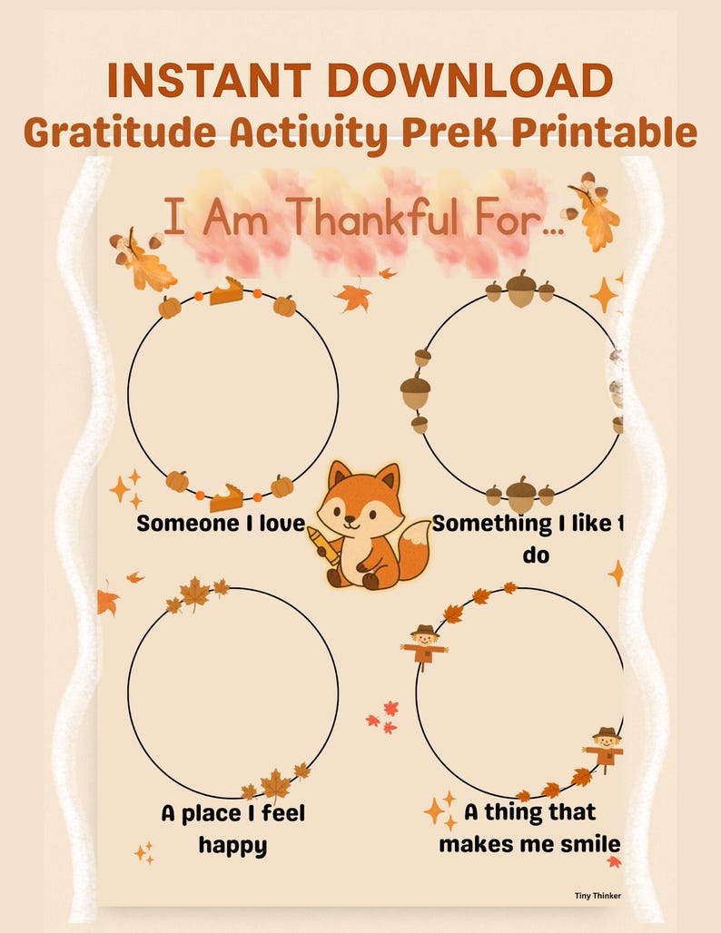 Fall Thankful Worksheet for Kids – Gratitude Activity - Etsy