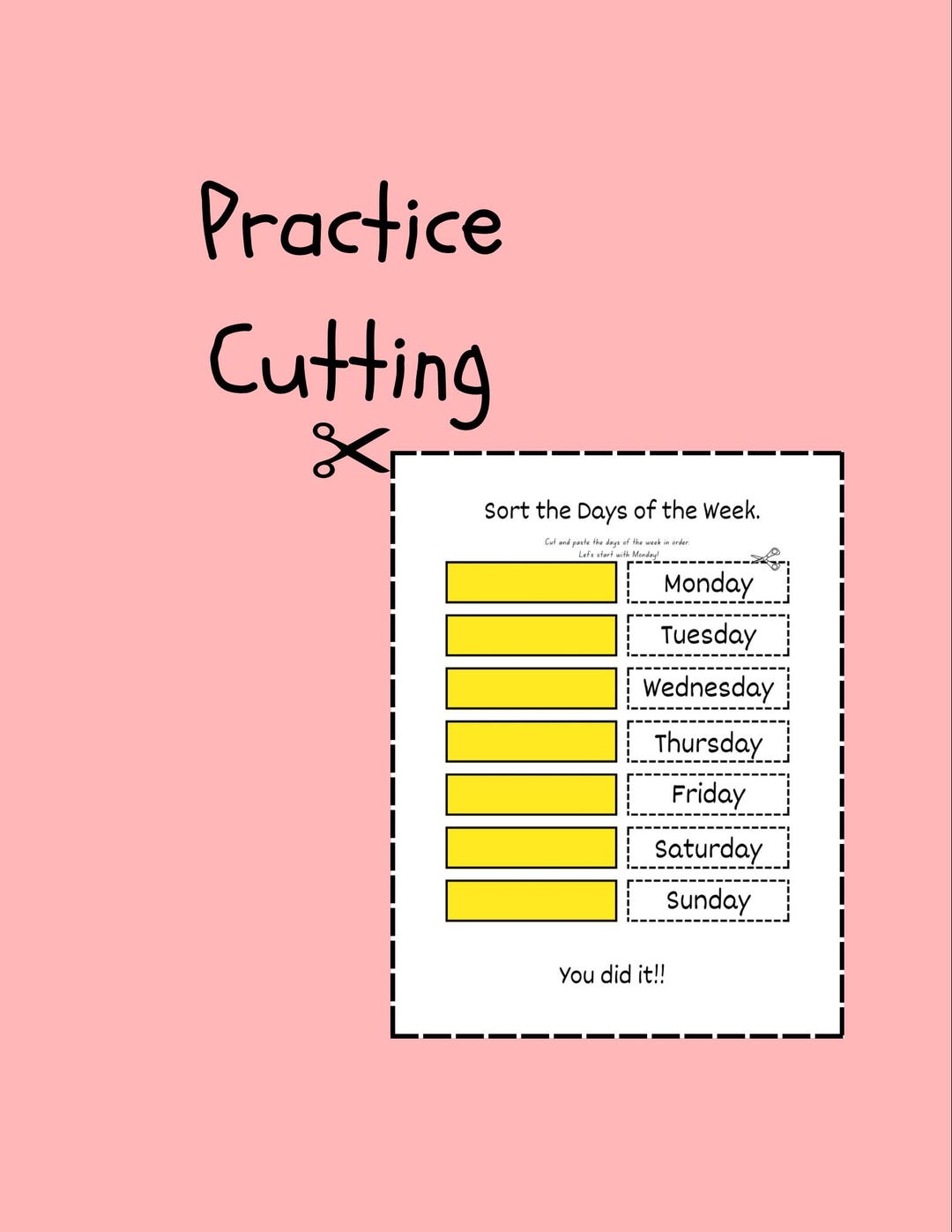 Days of the Week Cutting Practice Worksheet | Fine Motor and Calendar ...