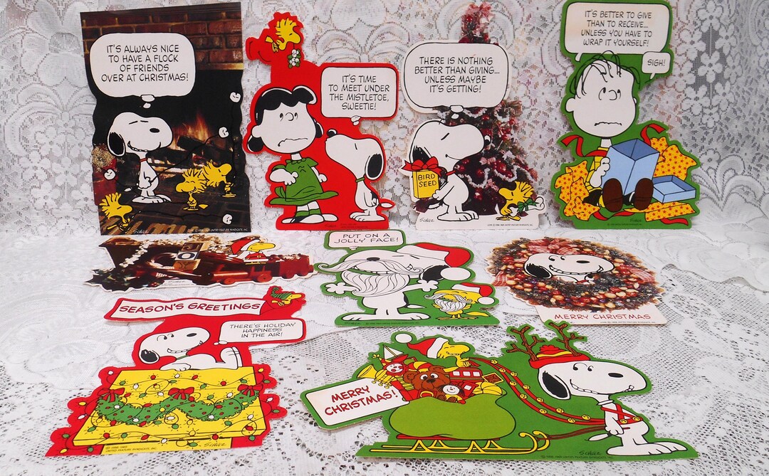 NINE Vintage 1965, Christmas Snoopy & Peanuts Characters, Lg. 10 1/2 ...