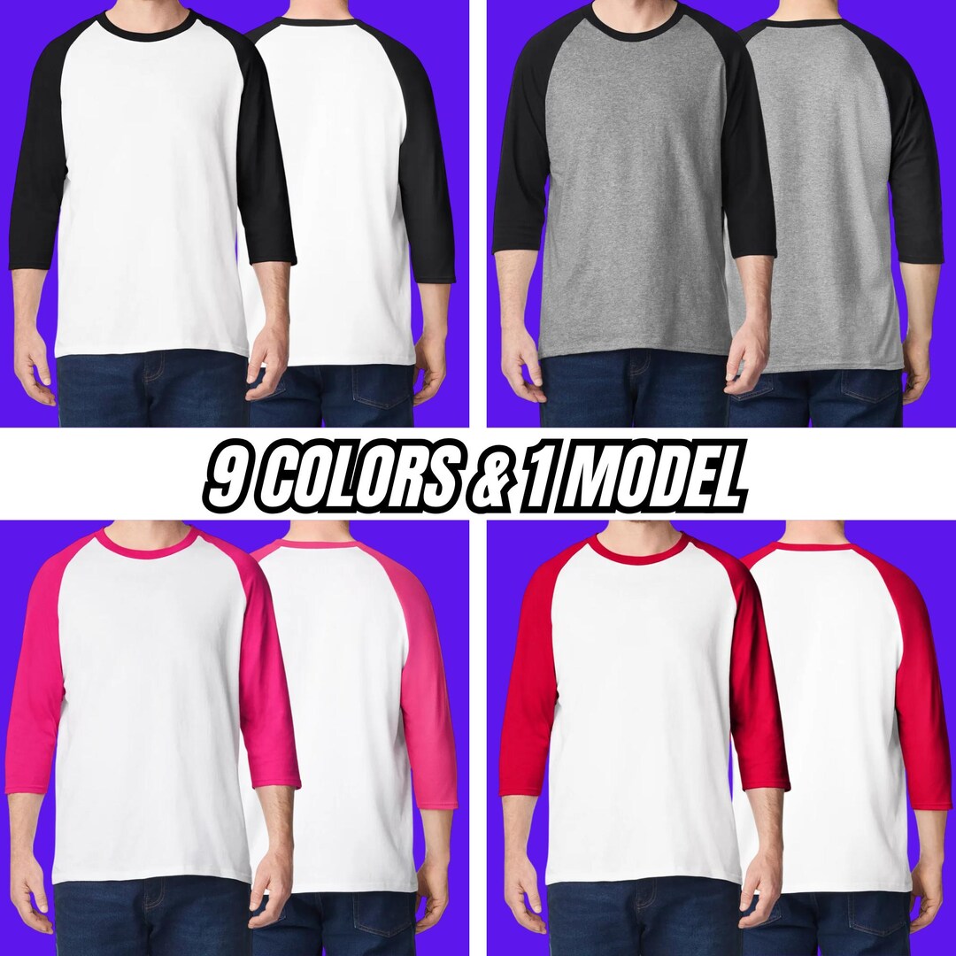Gildan Adult 3/4 Raglan T-shirt Mockup | Front & Back | 9+ Colors | 1 ...