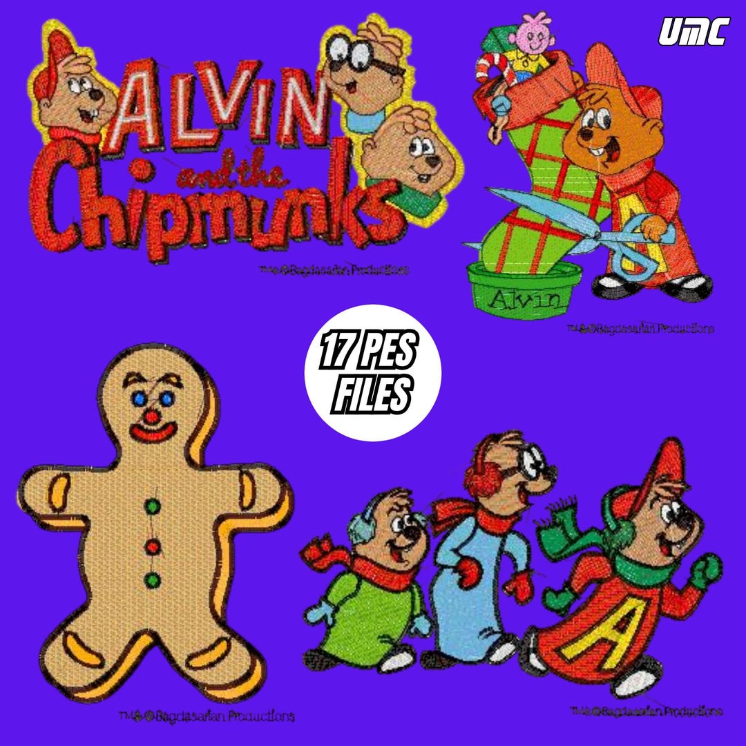 Alvin and the Chipmunks 17 Embroidery PES Files Bundle | JPG & Size ...