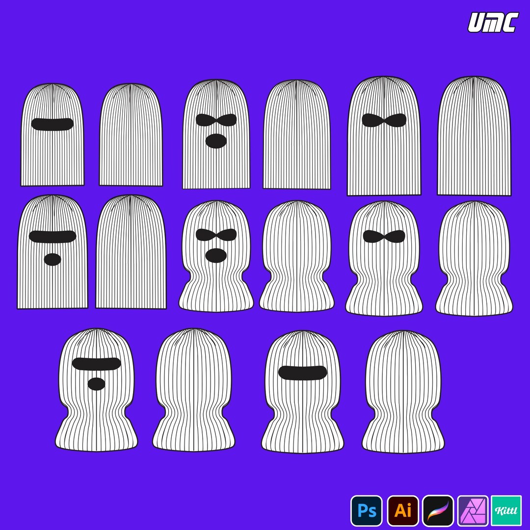 Balaclava Ski Mask Mockup: Editable Face Cover Template (JPG, PNG, PDF ...