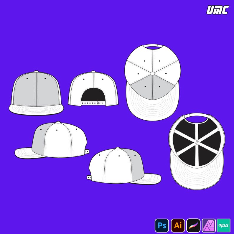Snapback Hat Mockup: Editable Cap Template (JPG, PNG, PDF) - Etsy