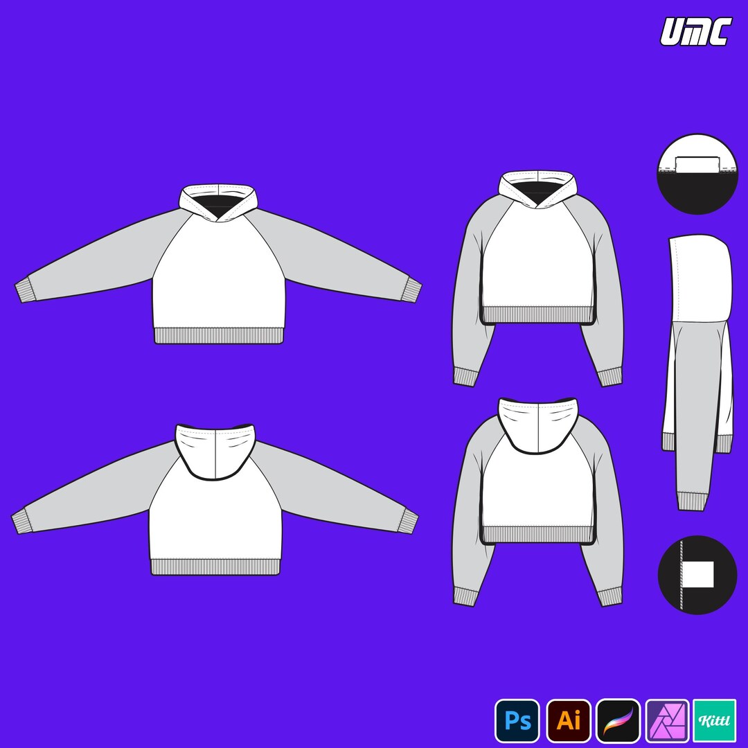 Midriff Crop Raglan Hoodie Mockup: Streetwear Design Template (JPG, PNG ...