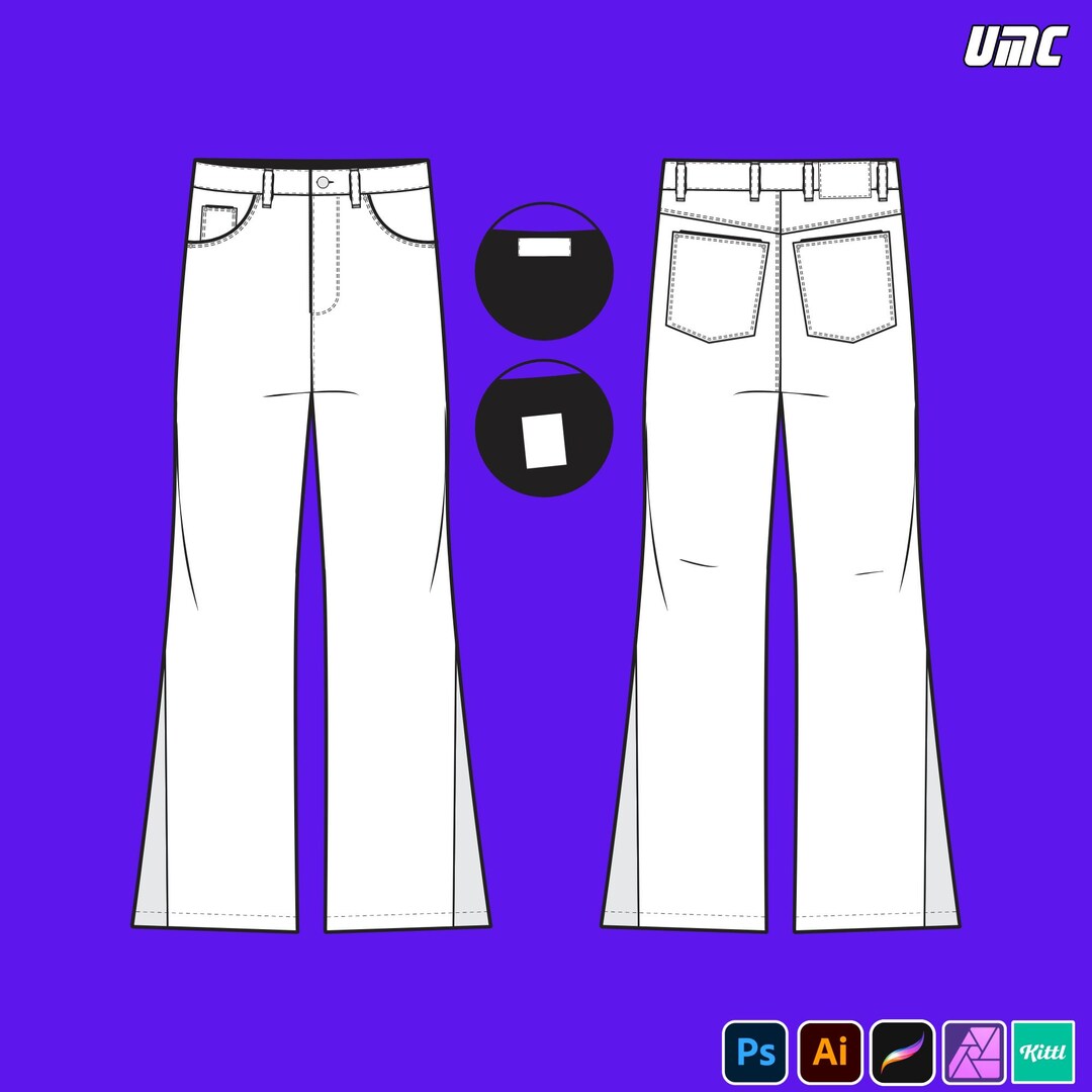 Paneled Flare Jeans Mockup – JPG PNG PDF | Streetwear Denim Design File ...