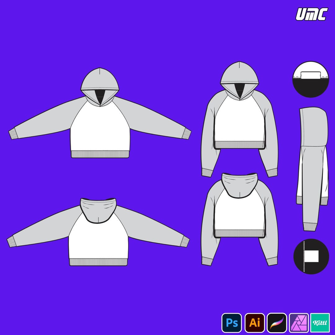 Midriff Crop Regular Fit Raglan Hoodie Mockup – Streetwear JPG PNG PDF ...