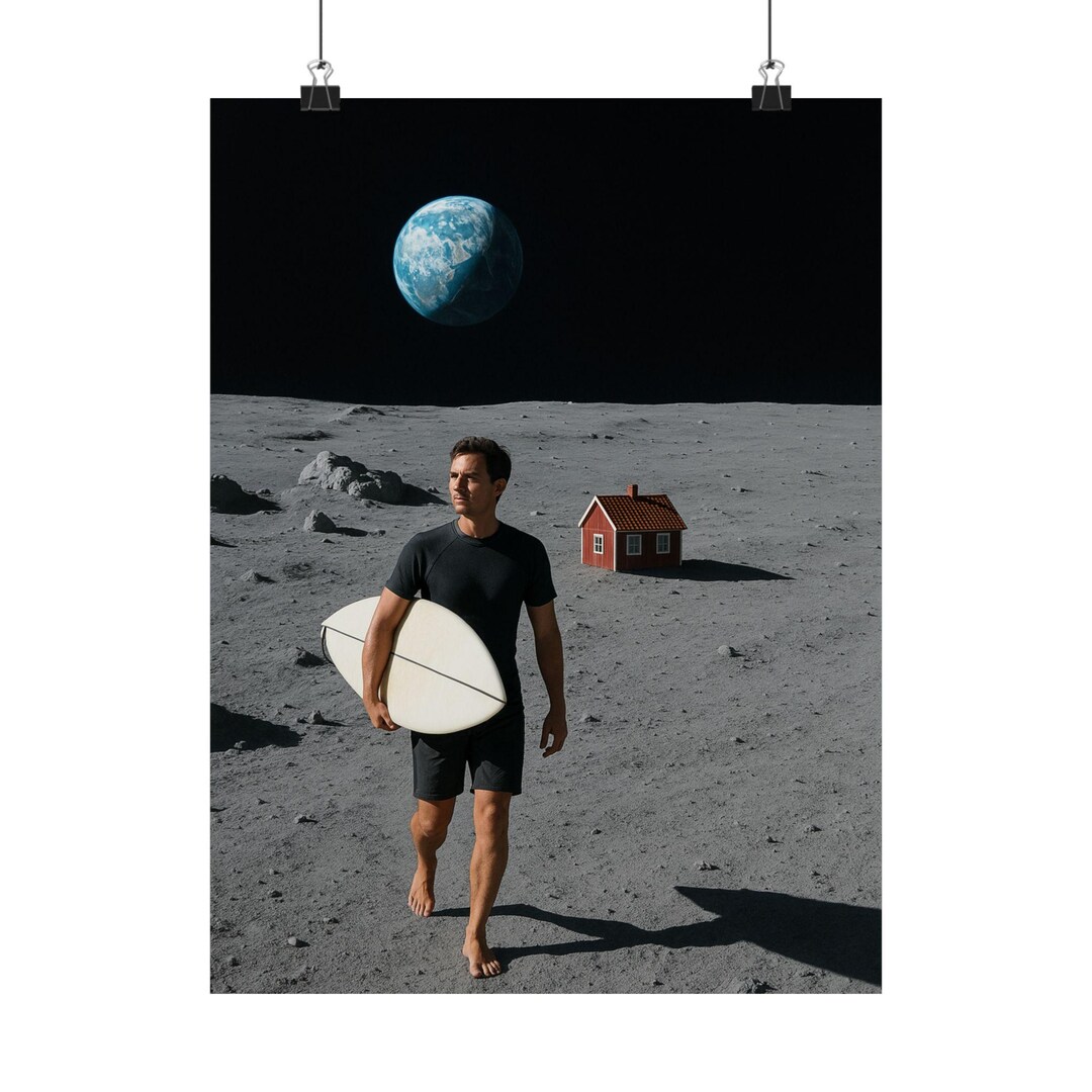 Surreal Moon Surfing Poster: Dreamy Space Art - Etsy