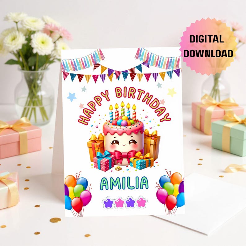 Personalized Cake Birthday Card – Editable Canva Template (instant ...