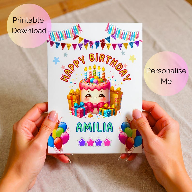 Personalized Cake Birthday Card – Editable Canva Template (instant ...
