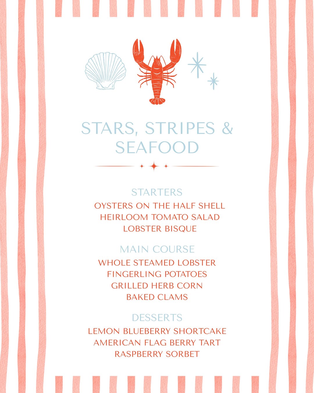 4th of July Signs | Lobster Boil Menu + Drink Sign | Coastal New ...