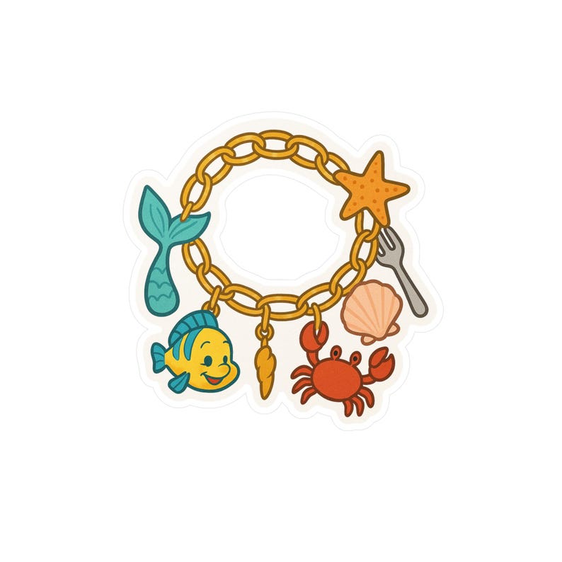 Little Mermaid Charm Bracelet Vinyl Decal, Disney Ariel Flounder ...