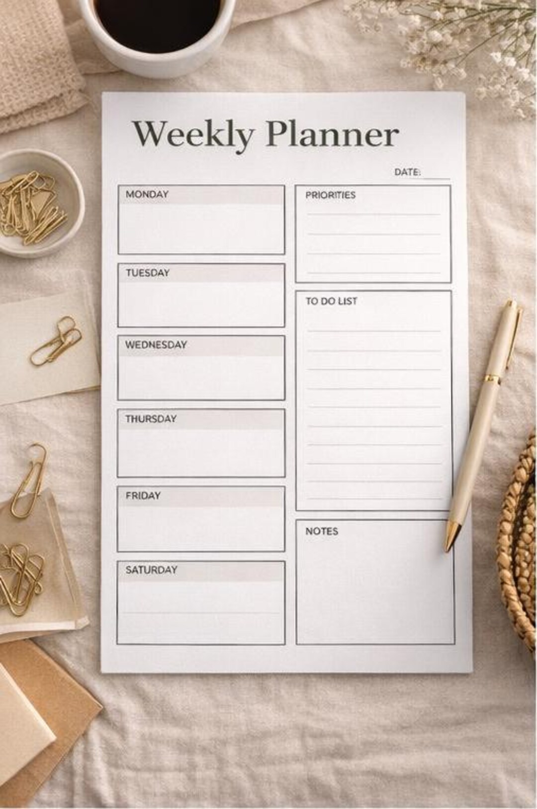 Simple Weekly Planner Printable | Minimal Weekly Planner | Undated ...