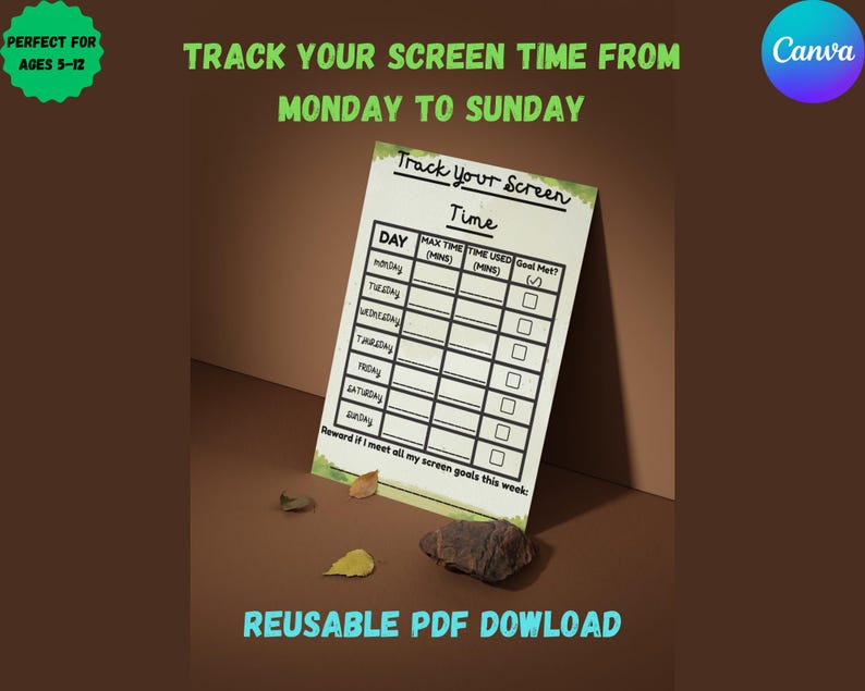 Kids Screen Time Tracker Printable – Weekly Digital Habit Chart | Limit ...