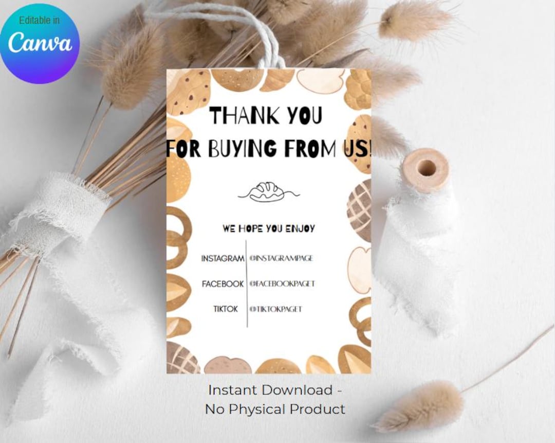 Bakery Thank You Card Template for Small Business | Editable Canva ...