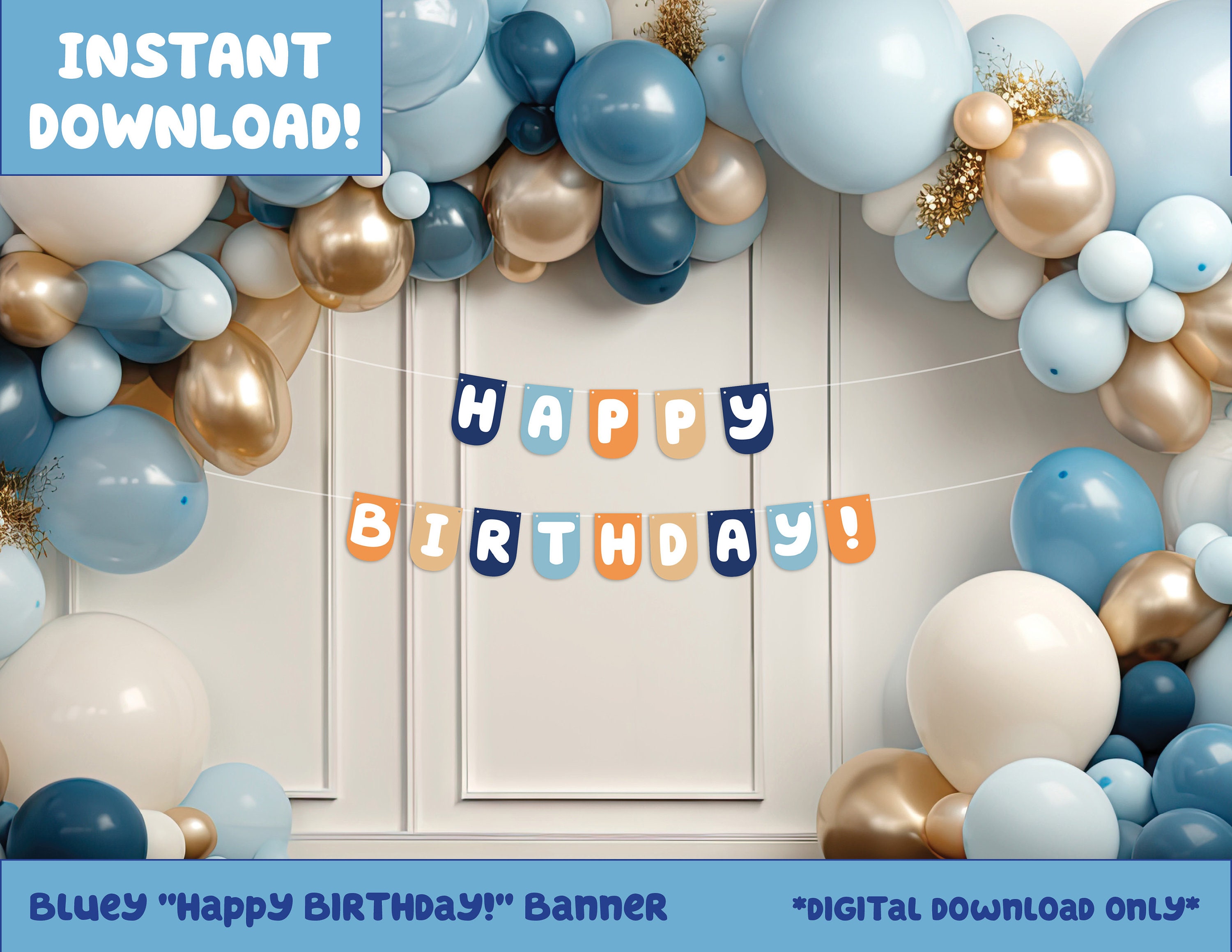 BLUEY Instant Download Happy Birthday Banner Muted Colors - Etsy