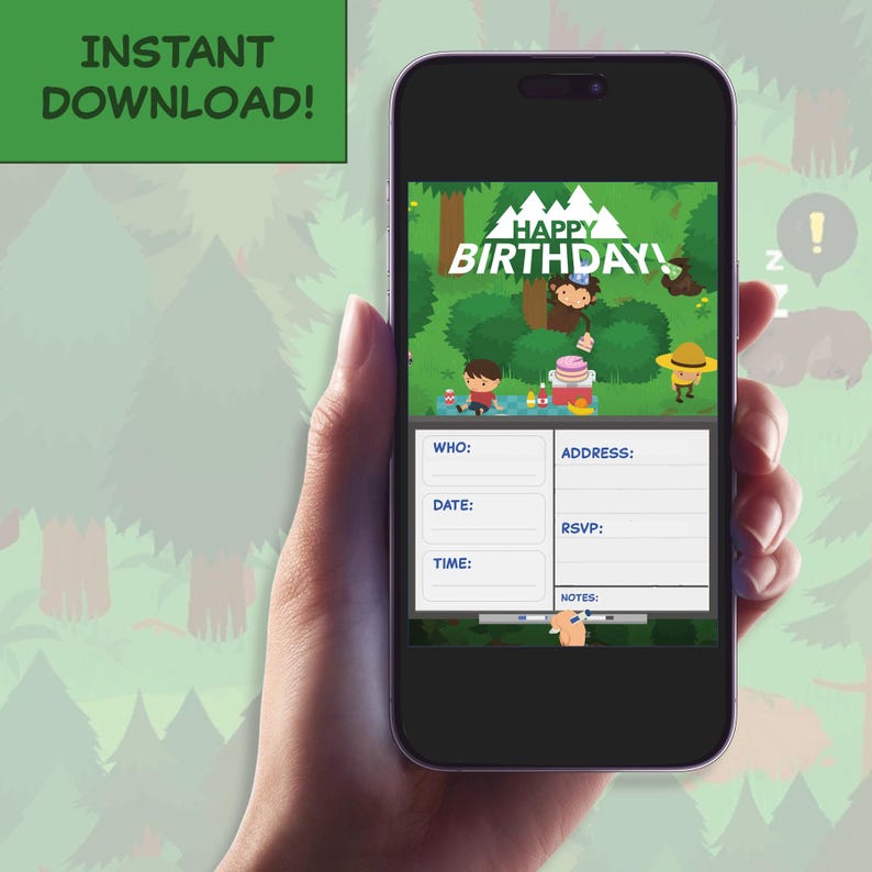 Sneaky Sasquatch Fillable Birthday Invitation Digital Birthday Party ...