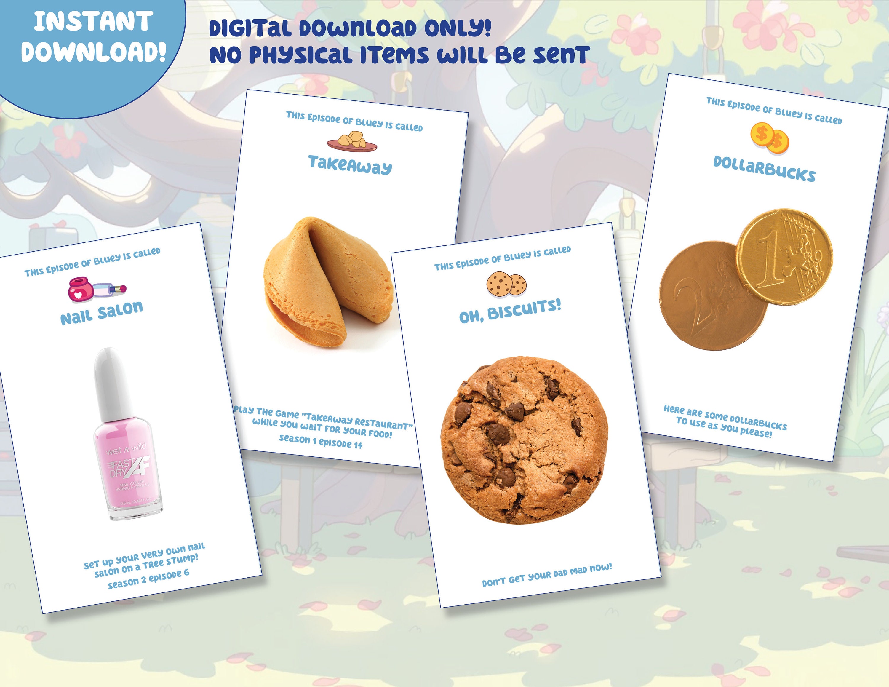 8 Bluey Digital Favor Bundle, Burger Shop, Unicorn Poop, Fidget Toy ...