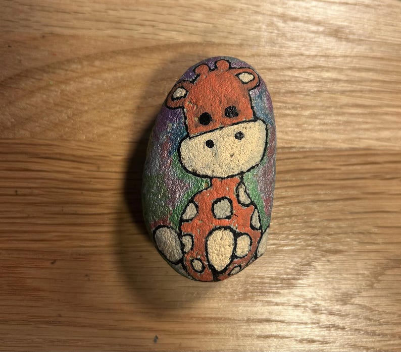 Handpainted Rock / Stone Painting of TWO Sided Cute Giraffe and Penguin ...