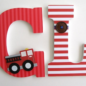 Personalized Wood Letter Set, Firetruck Fire Engine Theme, Nursery Name ...