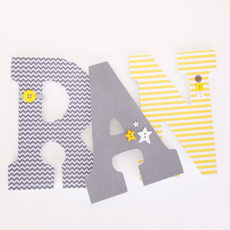 Yellow & Grey Custom Wooden Letters Personalized Nursery Name - Etsy