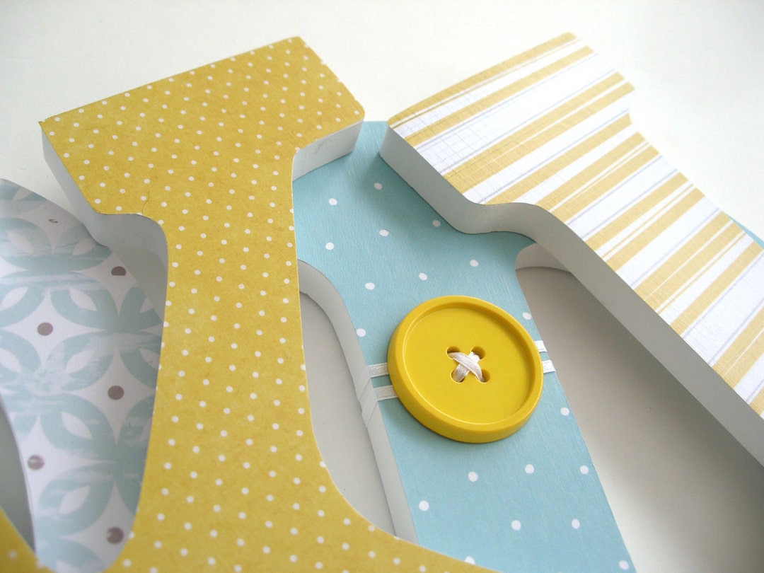 Hand Decorated Wooden Letters, Light Blue and Yellow, Baby Shower Gift ...