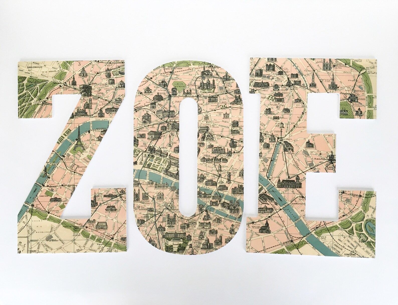 Paris Map Custom Wooden Letters, Nursery Name Décor, Travel Nursery ...