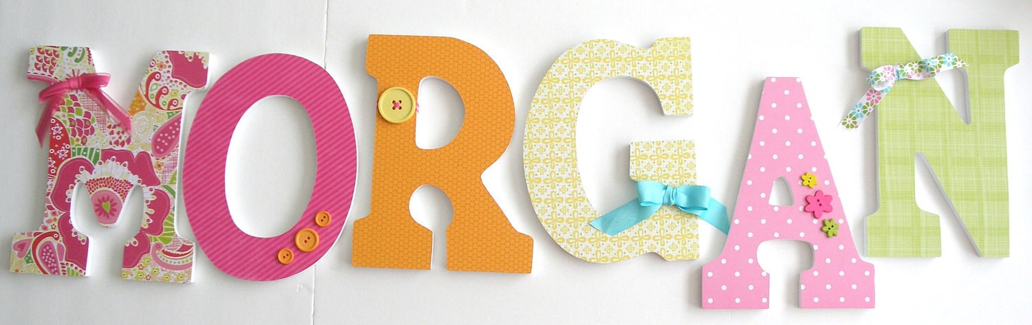 Set of 6 Decorated 9 Wooden Letters Personalized - Etsy