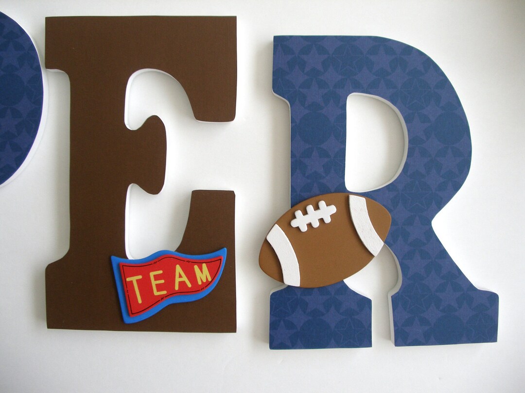 Hanging Wooden Letters, Sports Theme, Baseball, Football, Soccer ...