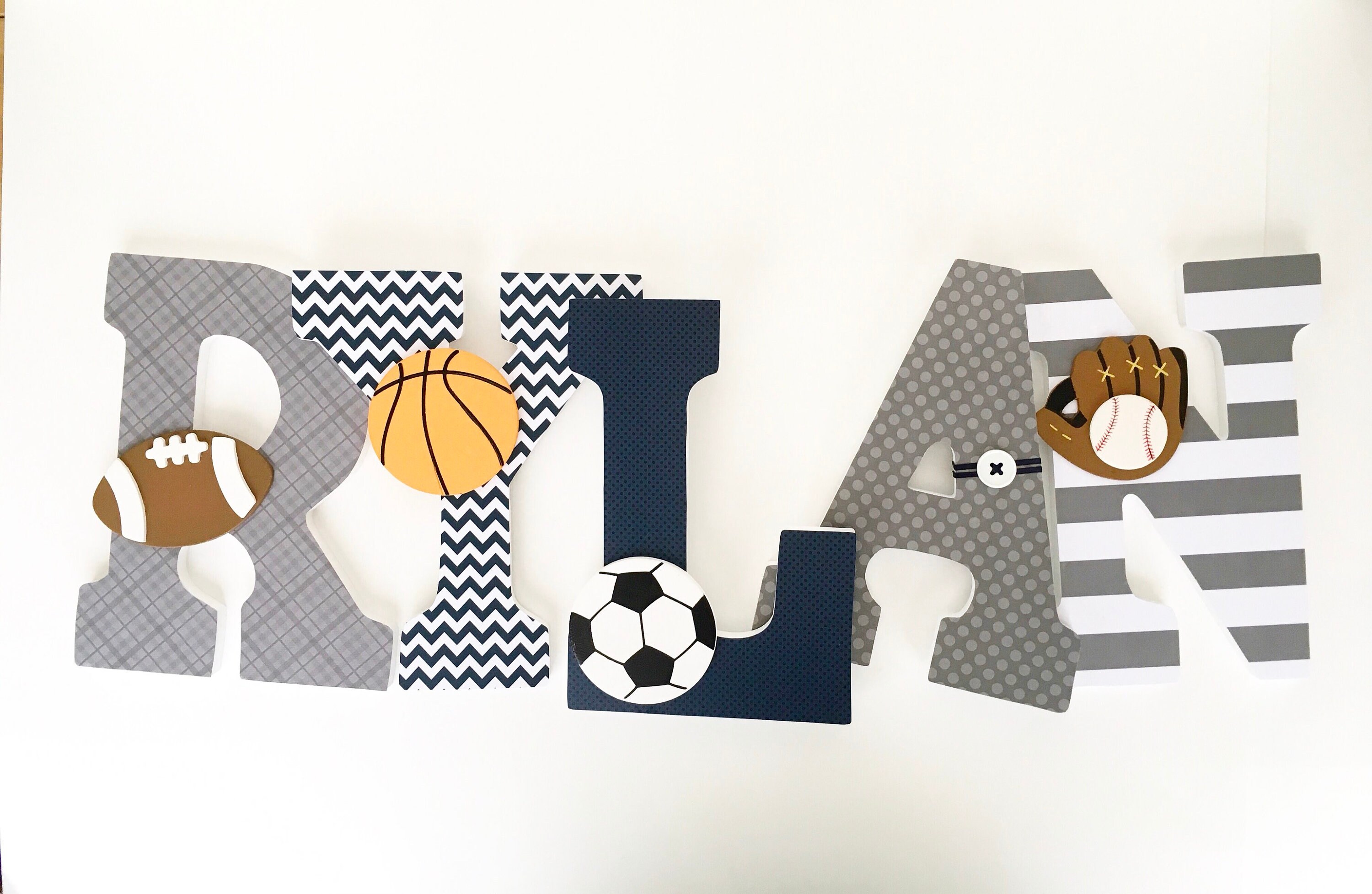 Hanging Wooden Letters Sports Theme Baseball Football | Etsy