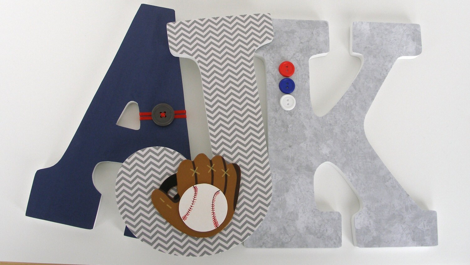 Decorated Wooden Letters Gray and Navy Blue With Red Accents | Etsy