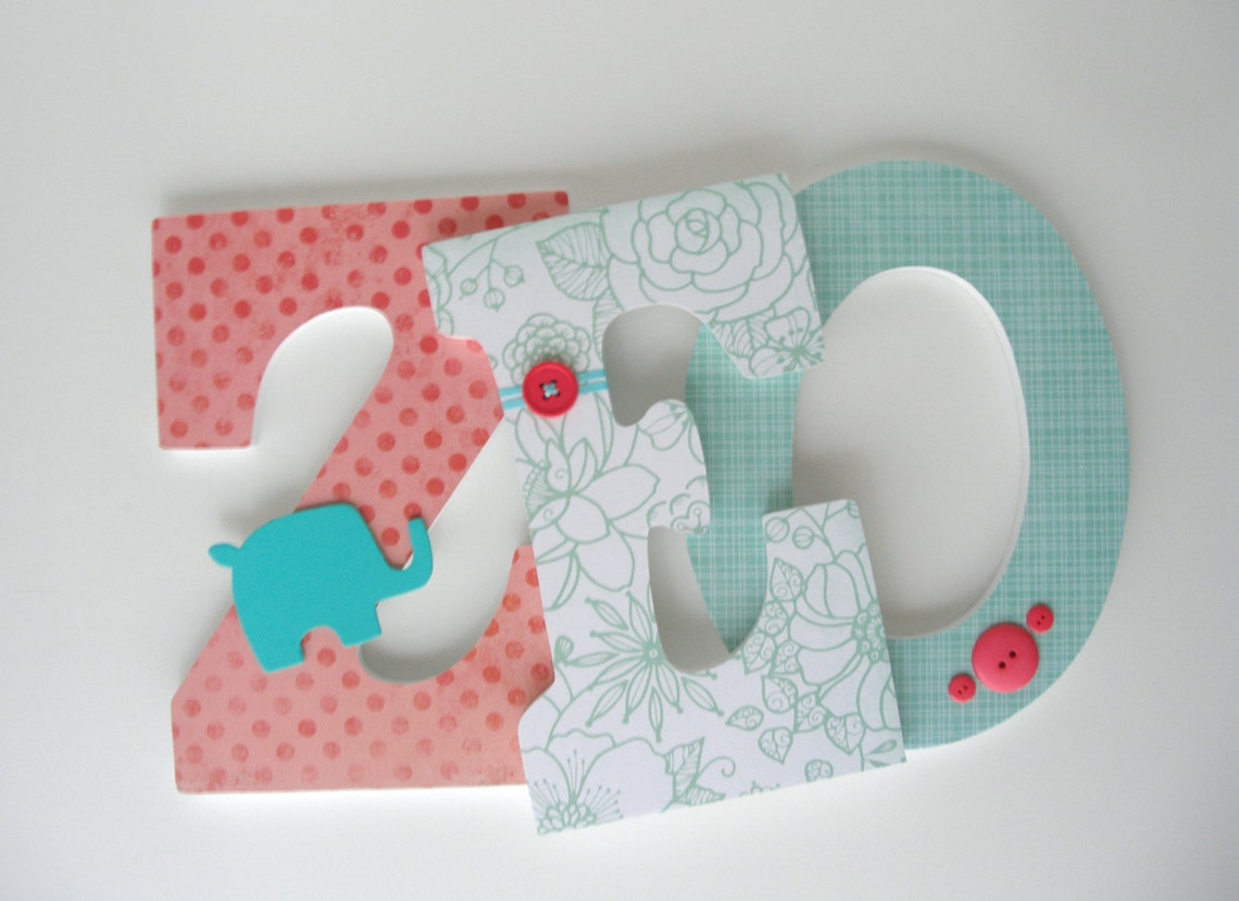 Wooden Wall Letters, Coral and Teal Nursery Décor, Personalized Baby ...