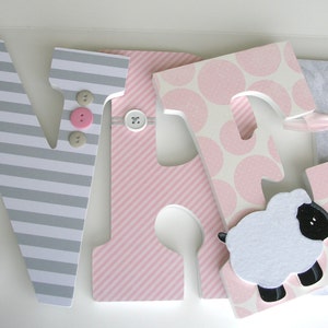 Decorated Wooden Nursery Letters, Lamb Theme, Wood Letter Set for Girl ...
