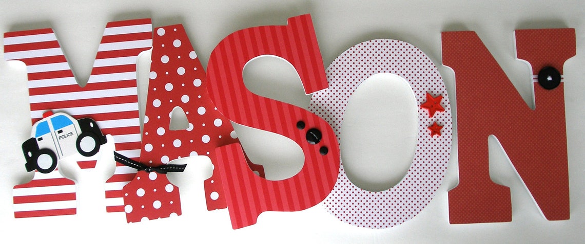 Hanging Wooden Wall Letters Red and Black Personalized | Etsy