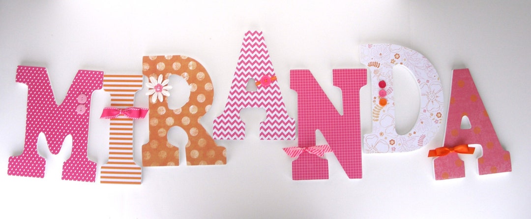 Set of 7 Decorated 9" Wooden Letters, Nursery Name Décor, Alphabet ...