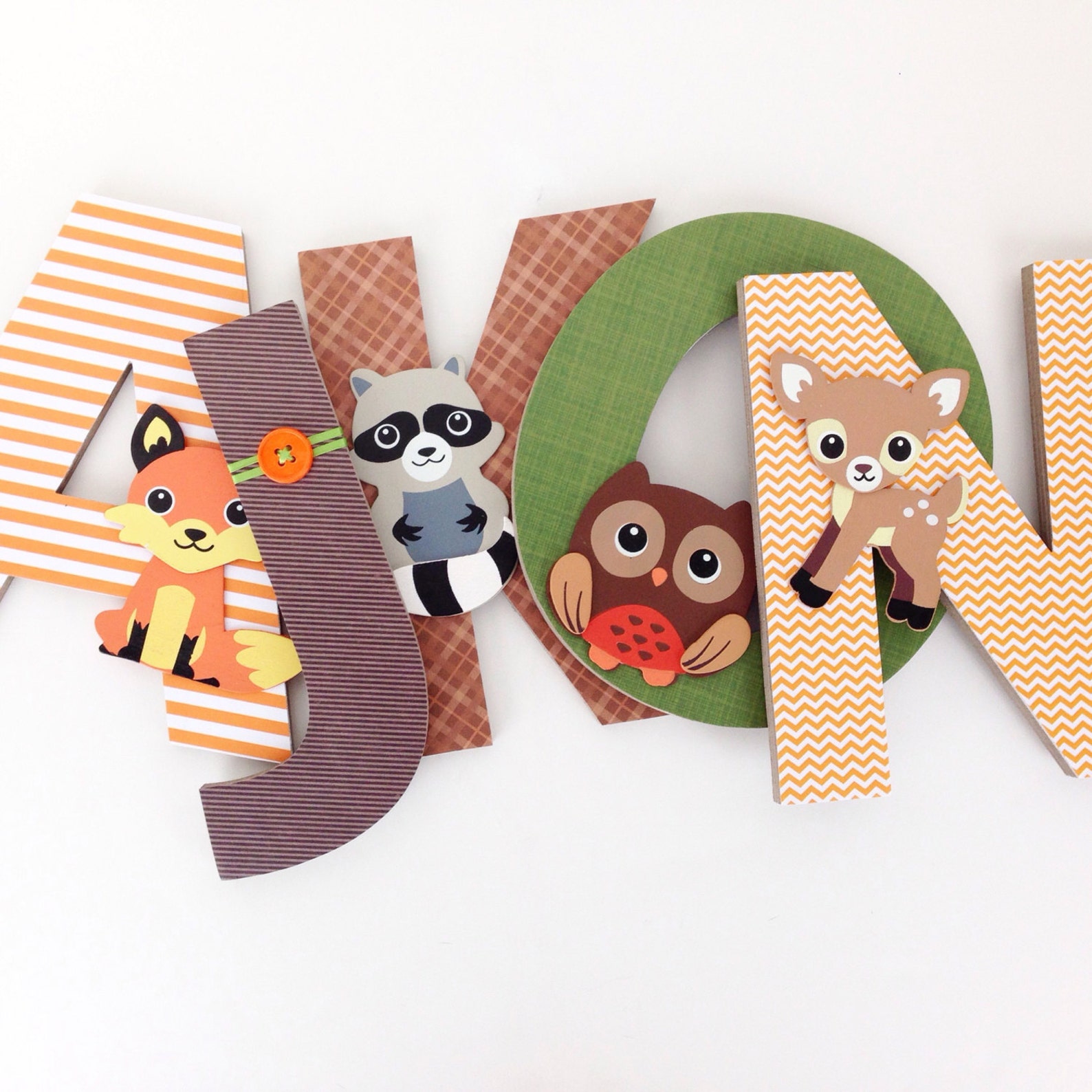 Woodland Creature Custom Decorated Wooden Letters Nursery - Etsy