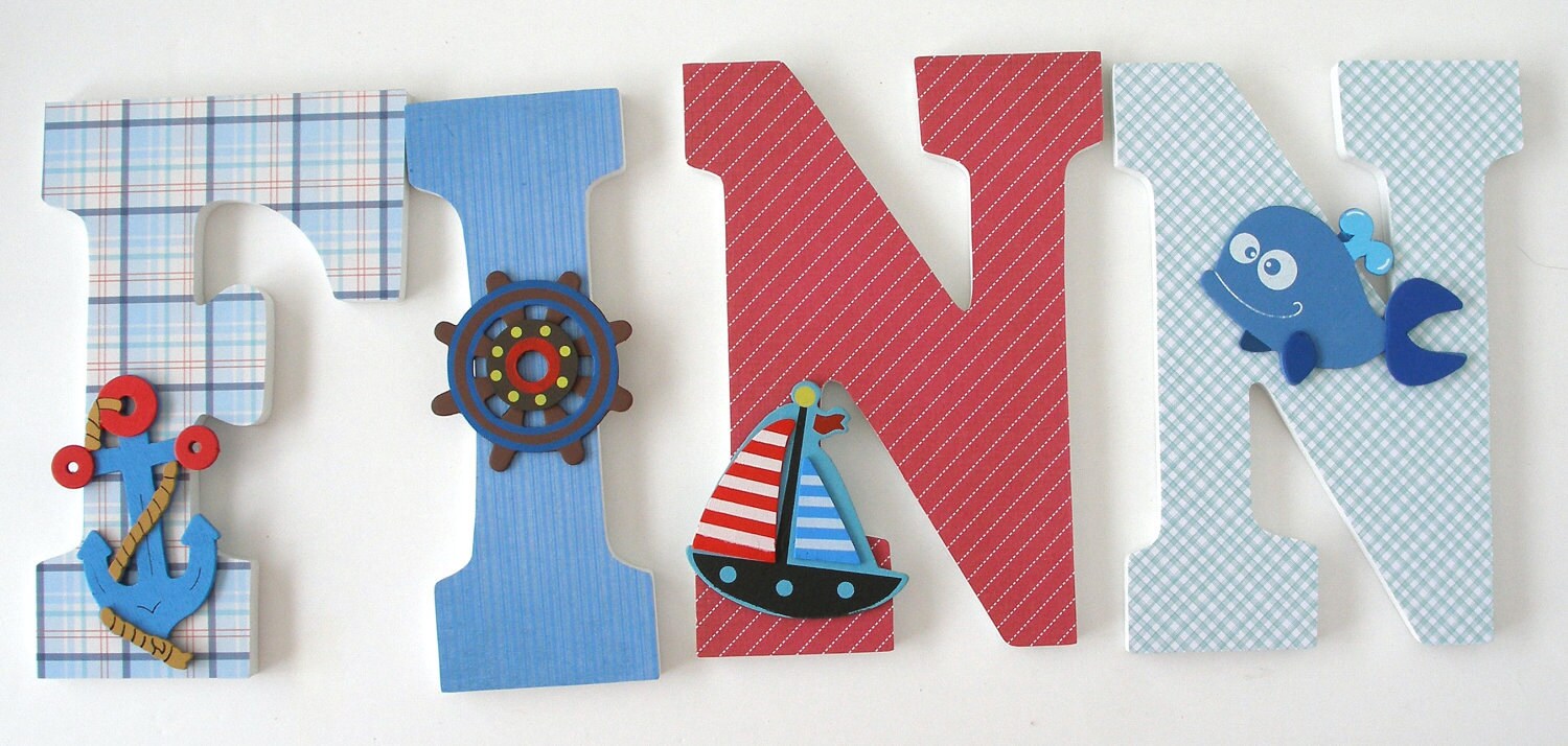 Set of 4 Decorated 9 Wooden Letters Personalized | Etsy