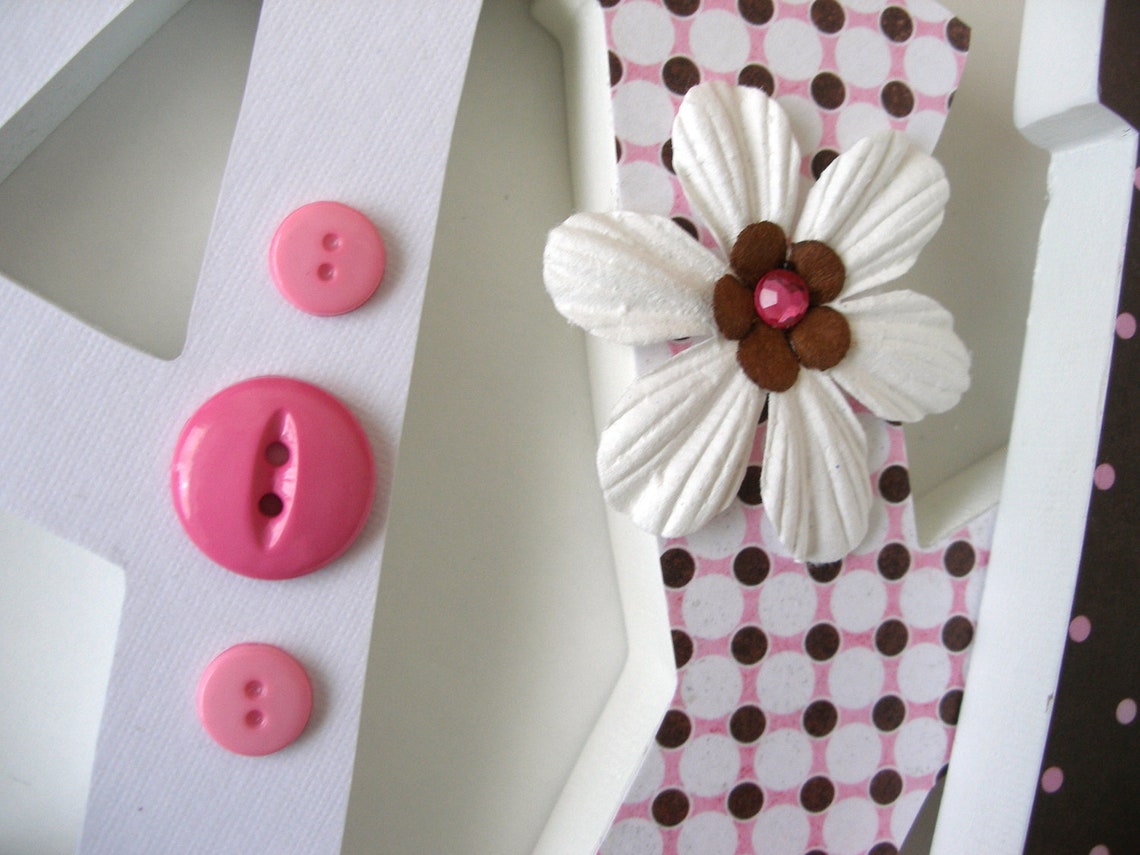 Wooden Letters for Baby Girl Brown Pink and White Custom - Etsy