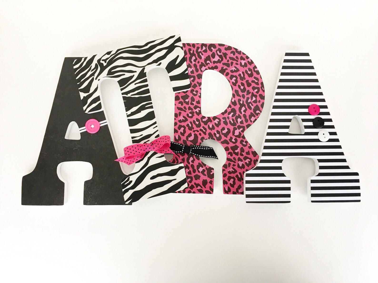 Custom Decorated Wooden Letters Pink and Black Leopard Theme - Etsy