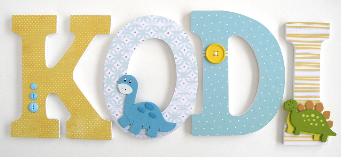 Hand Decorated Wooden Letters Light Blue and Yellow Baby | Etsy
