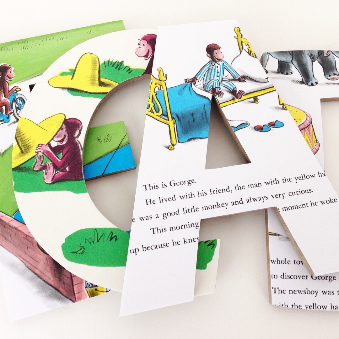 Curious George Letter Set, Custom Wood Letters, Children's Book Pages ...