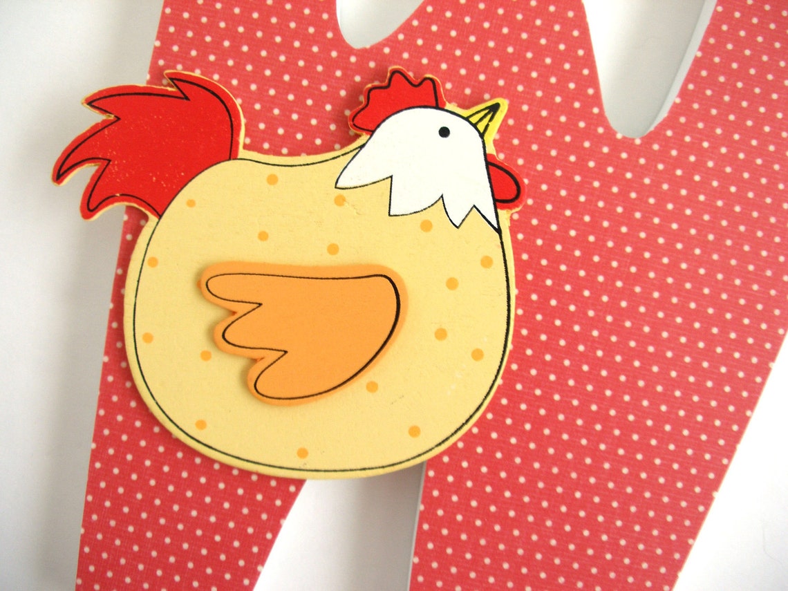 Custom Decorated Wooden Letters CHICKEN & ROOSTER Theme | Etsy