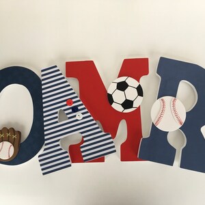 Hanging Wooden Letters, Sports Theme, Baseball, Football, Soccer ...