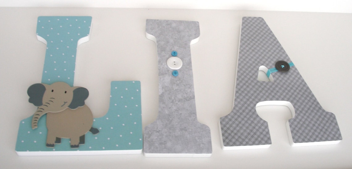 Aqua & Gray Custom Wooden Letters Personalized Nursery Name - Etsy