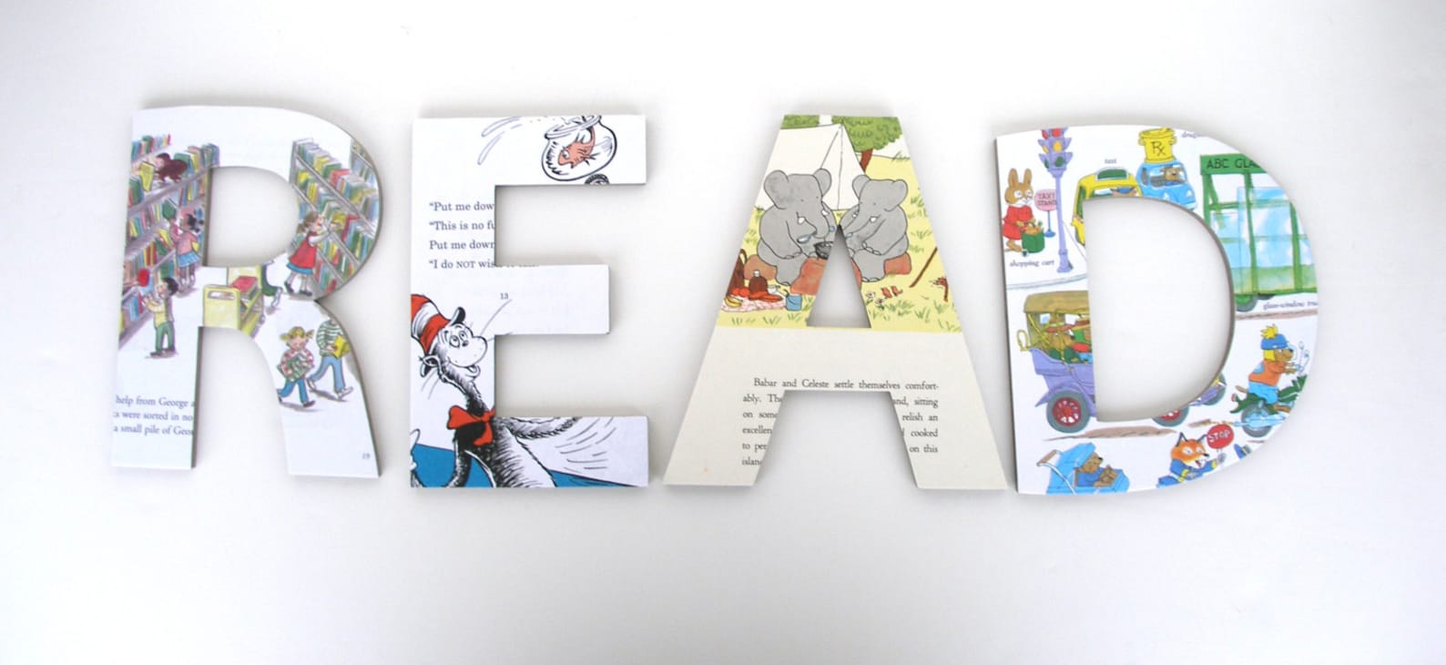 Babar Custom Wood Letters, Children's Used Book Pages, Nursery Alphabet ...