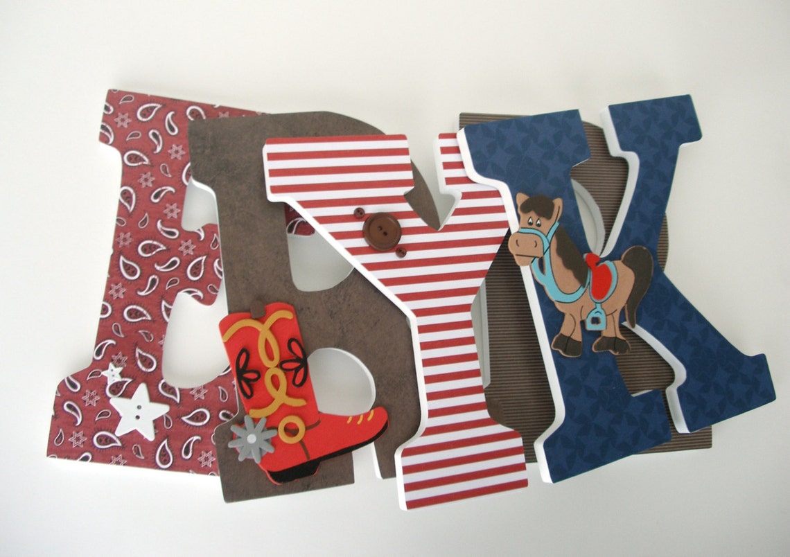 Hanging Wood Wall Letters, Country Western Theme, Baby Boy Custom ...