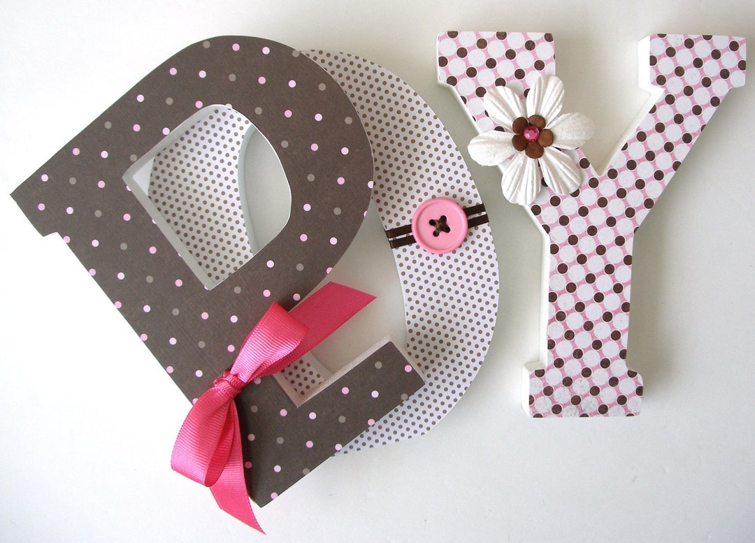 Wooden Letters for Baby Girl, Brown, Pink, and White, Custom Wood Wall ...
